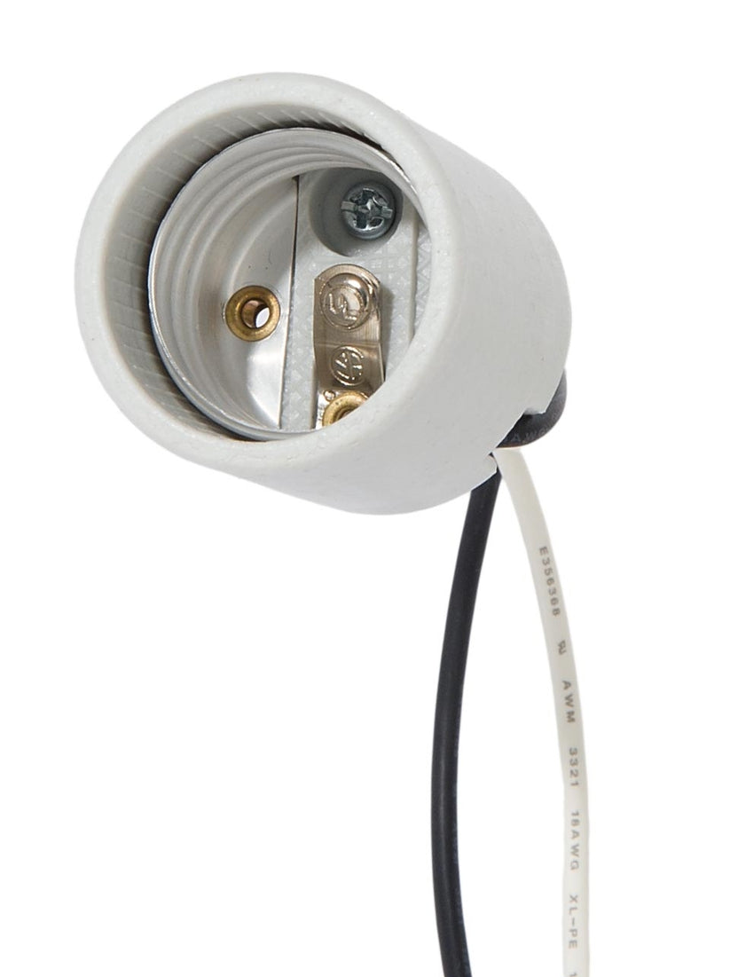 Keyless Unglazed Porcelain E-26 Base Socket, 18 Inch Wire Leads (47748 ...